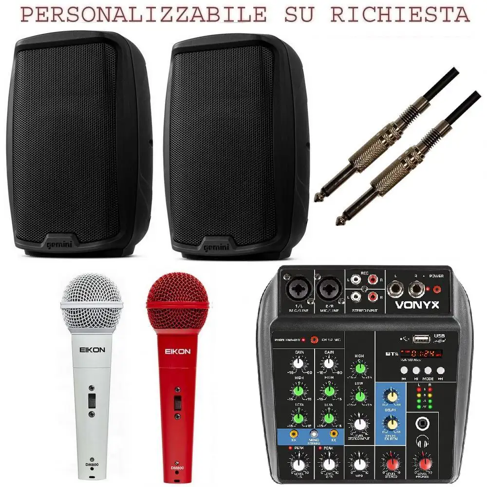 IMPIANTO KARAOKE 823 PACK coppia casse amplificate + mixer + 2 ...